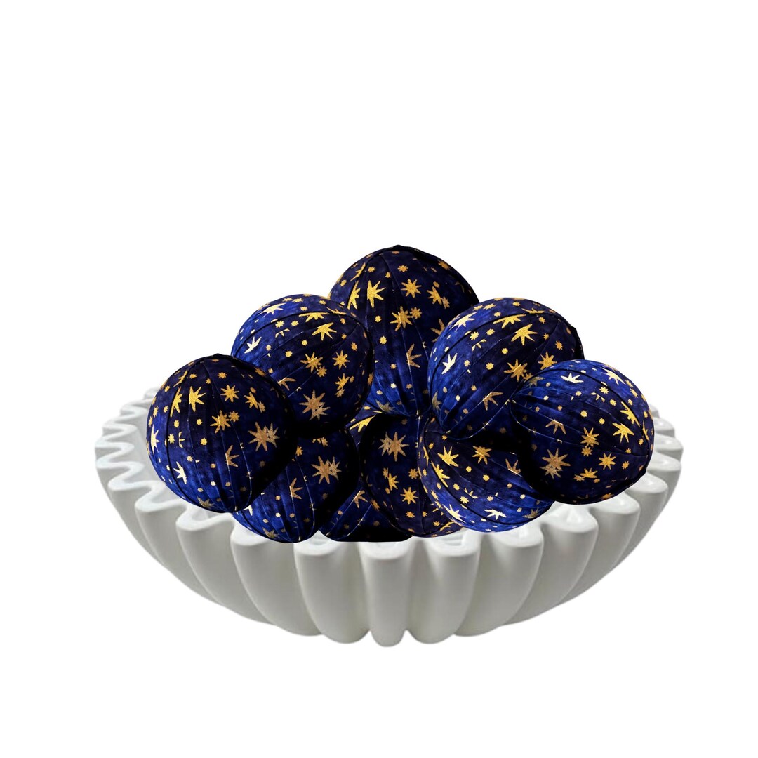 Navy Blue Orb Balls With Gold Snowflakes /set of 6 Decorative Orb Balls ...