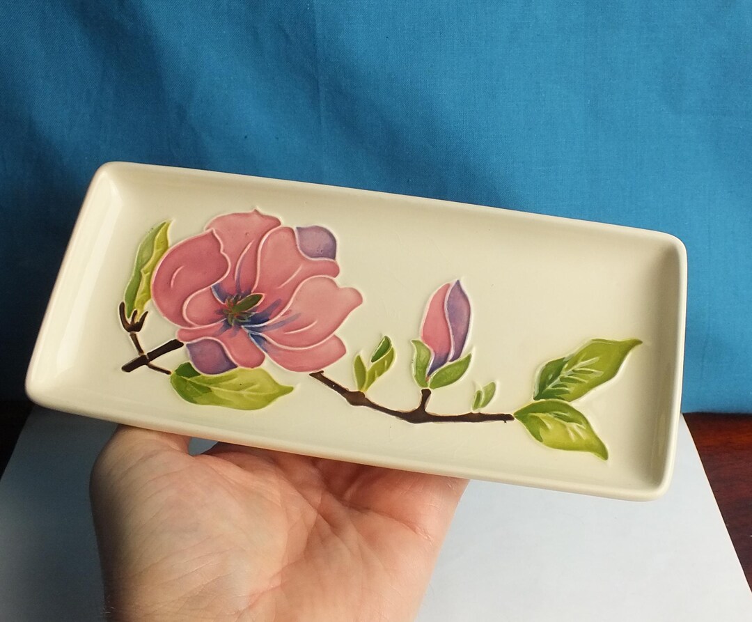 Vintage Large Rectangular Moorcroft Magnolia Pattern Tray / Dish With A ...