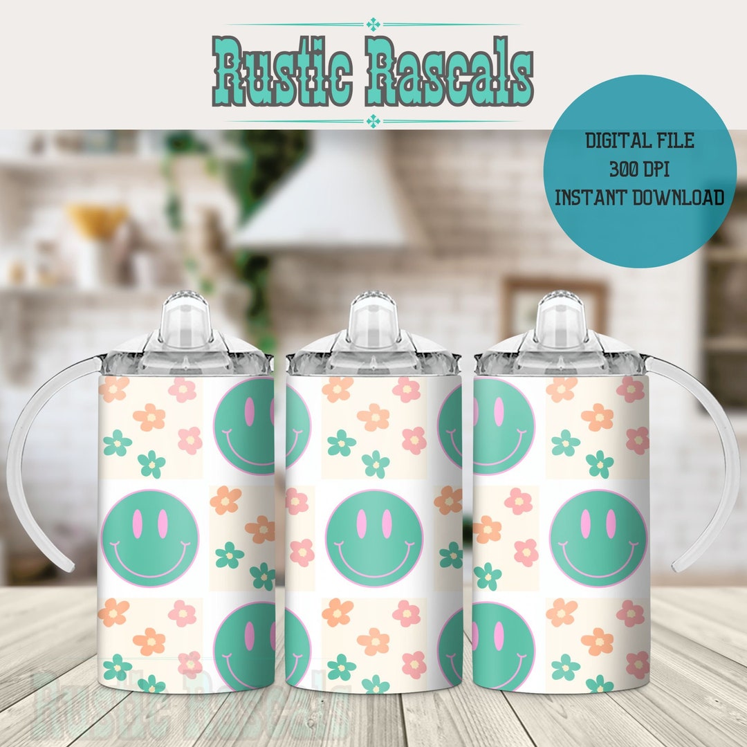 Girls Boho Hippie Happy Face Flower 12oz Sippy Cup Wrap Digital ...