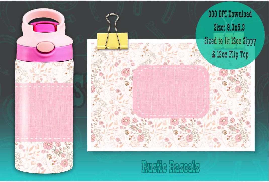 Girls Personalized Vintage Pink Floral 12oz Sippy Cup Flip Top Cup Wrap ...