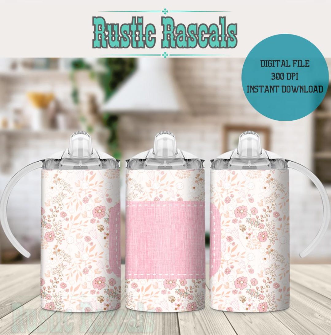 Girls Personalized Vintage Pink Floral 12oz Sippy Cup Flip Top Cup Wrap ...