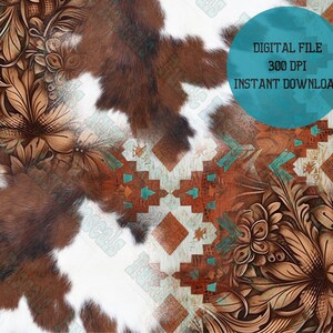 Aztec Tooled Leather Cow Print Western Pattern 20oz Sublimation Tumbler ...