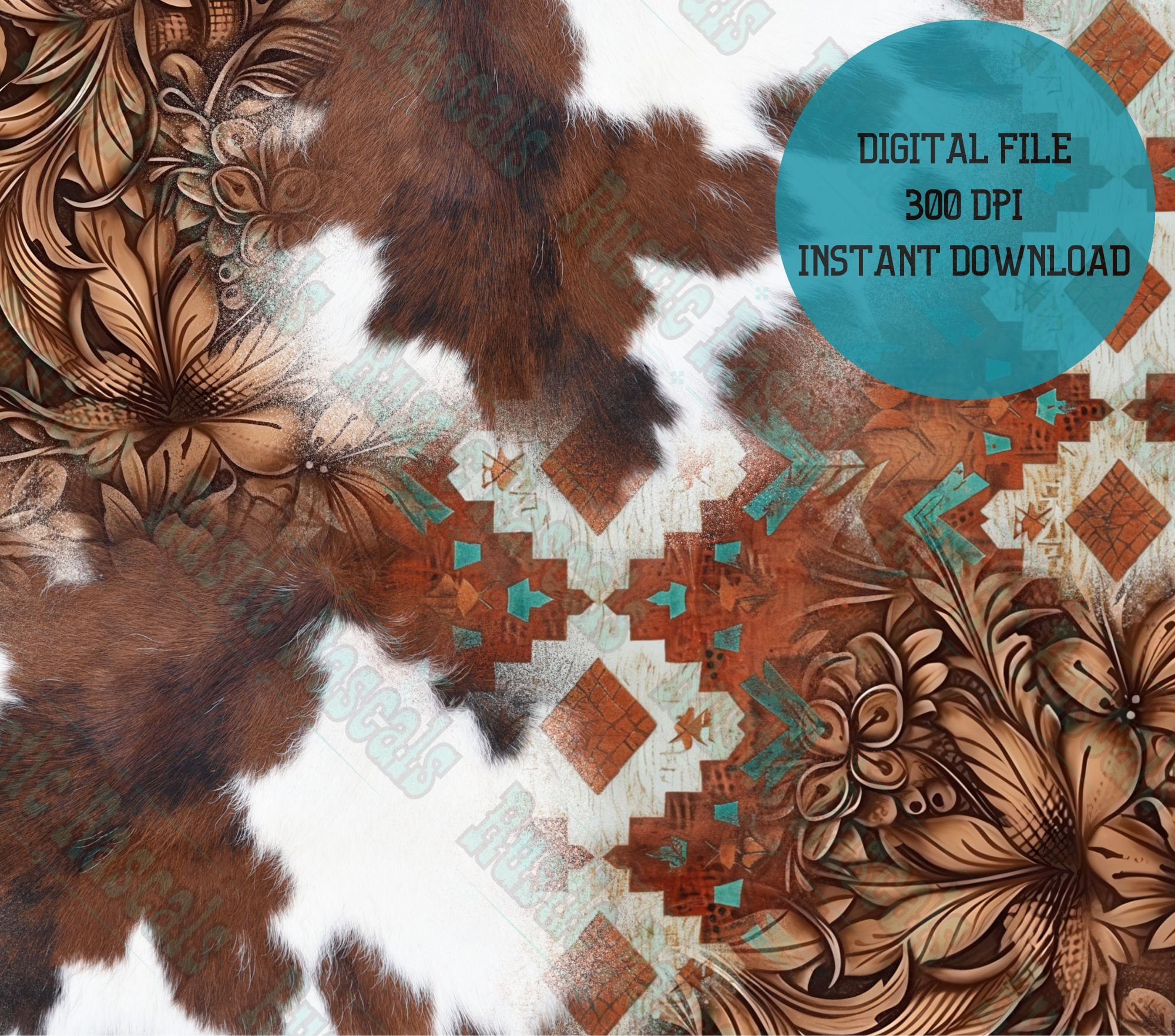 Aztec Tooled Leather Cow Print Western Pattern 20oz Sublimation Tumbler ...