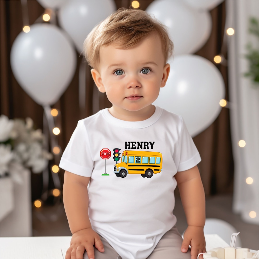 Customizable Birthday School Bus Shirt, Shirt for Kids-baby, Toddlers ...