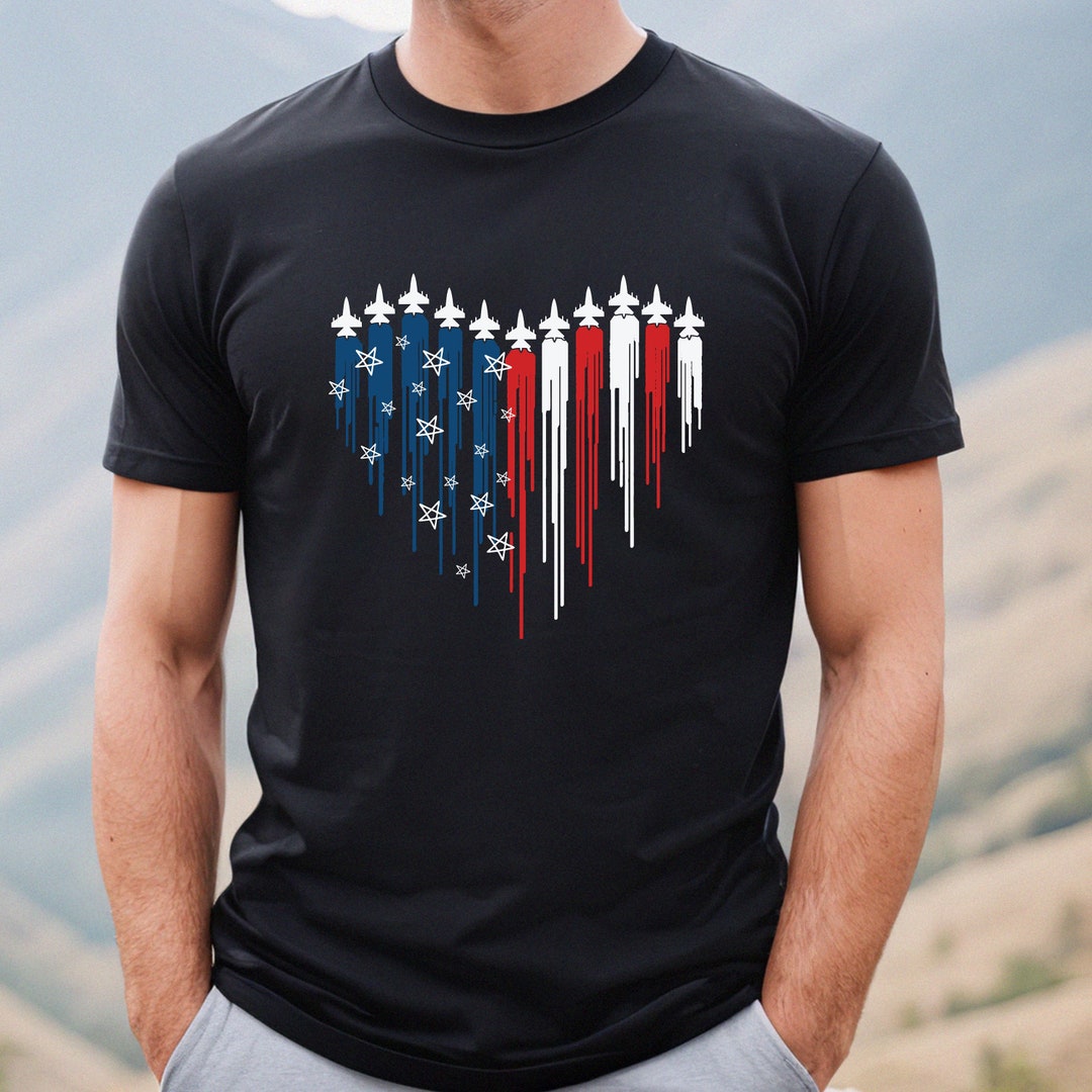 American Flag Heart, Fighter Jet Airplane 4th of July Shirt ...