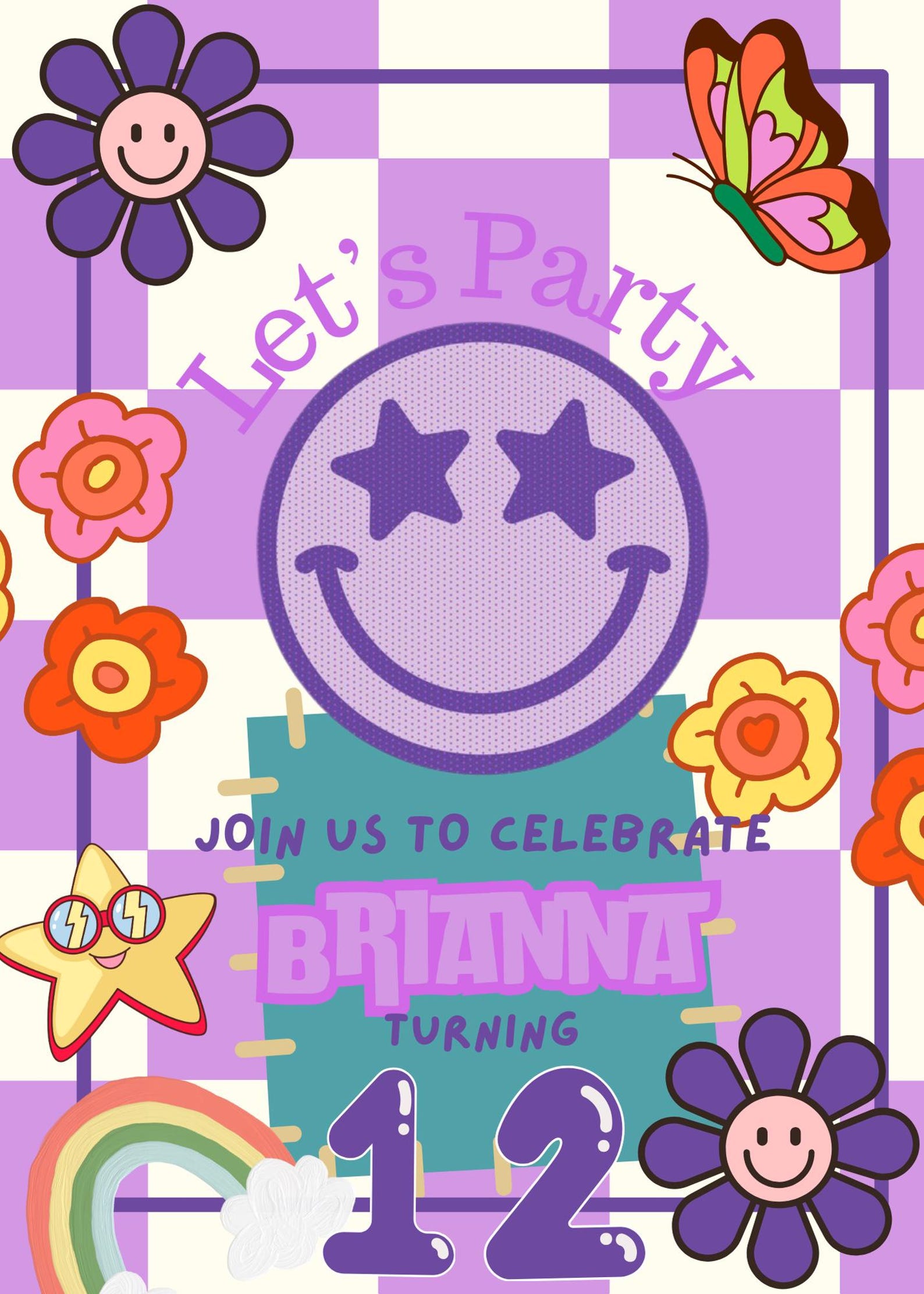 Smiley Face Invitation, Teen Invitation, Smiley Face Birthday, Groovy ...