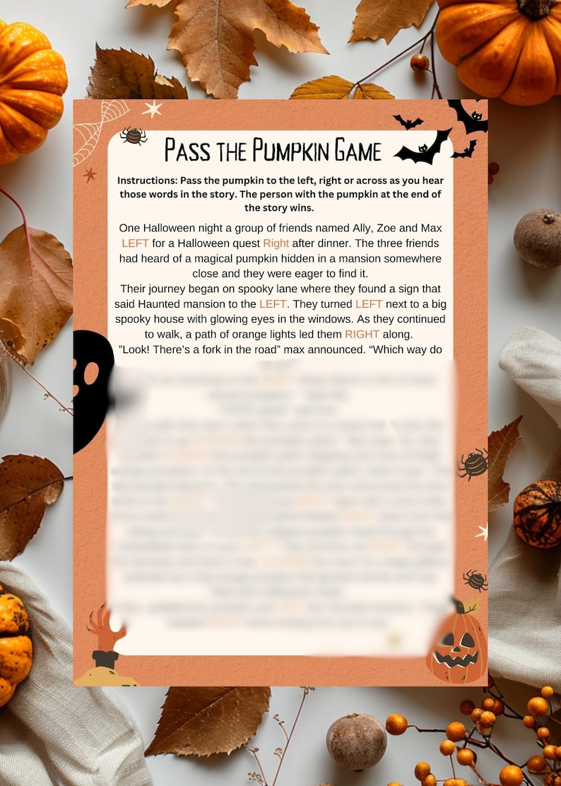 Halloween Pass the Pumpkin Game: Left Right Story (digital Download) - Etsy