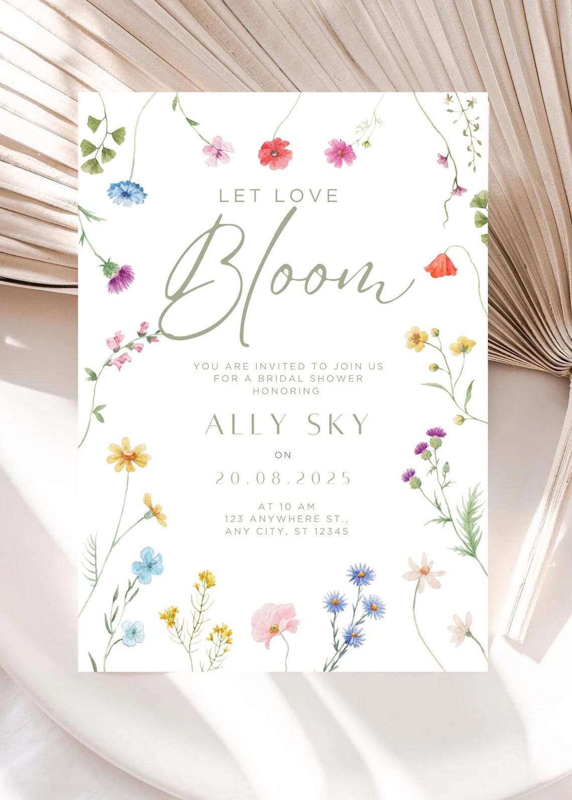 Let Love Bloom Bridal Shower, Digital Invite, Easy Edit, Floral Wedding ...
