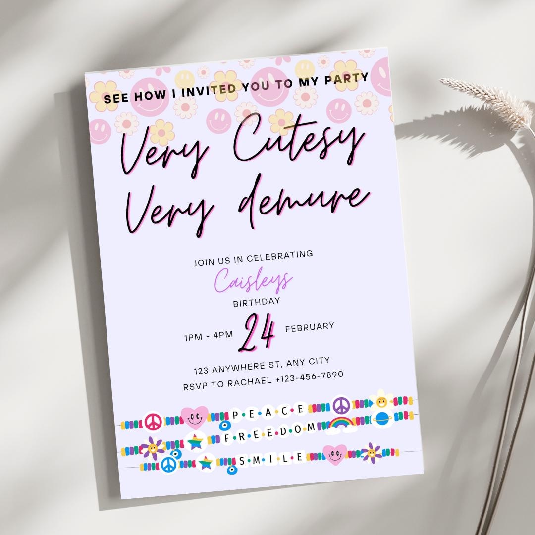 Very Cutesy Very Demure Birthday Party Digital Invitation, Teen Girl ...