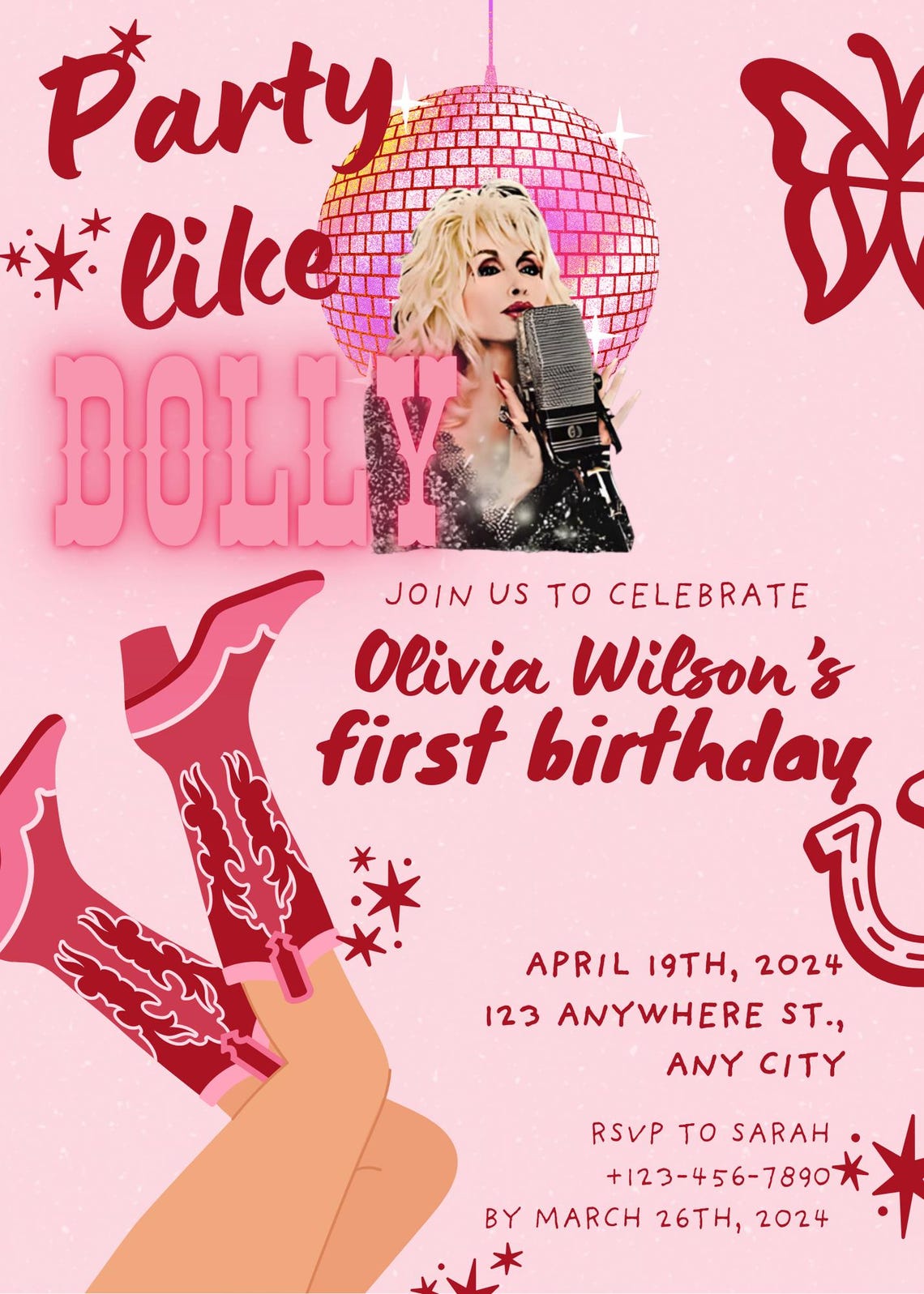 Dolly Parton Bithday Invitation, Digital Invite, Easy to Use, Party ...