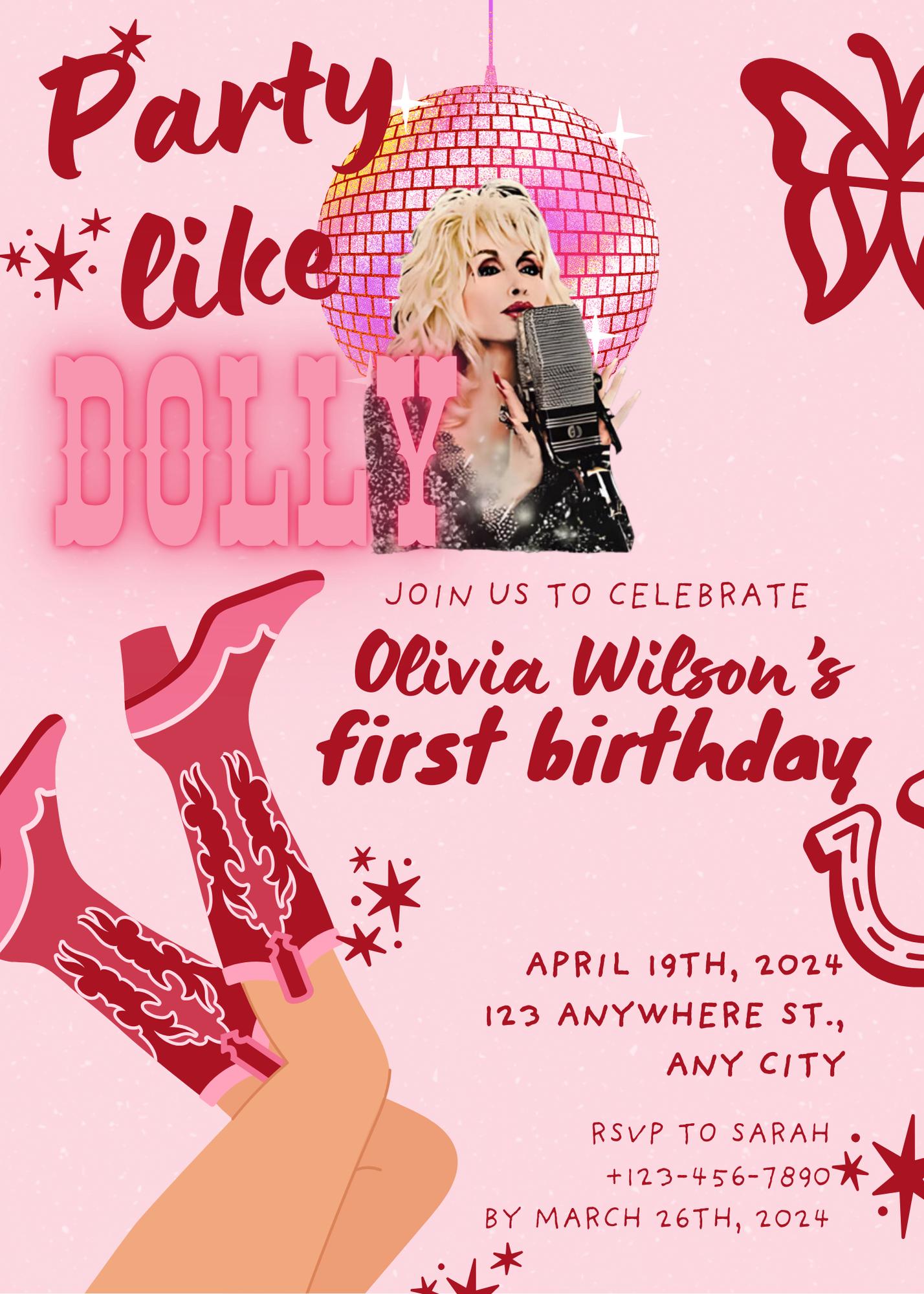 Dolly Parton Bithday Invitation, Digital Invite, Easy to Use, Party ...
