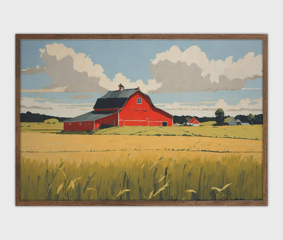 Vintage Barn Painting Rustic Farm Art Country Farmhouse Home Decor Barn ...