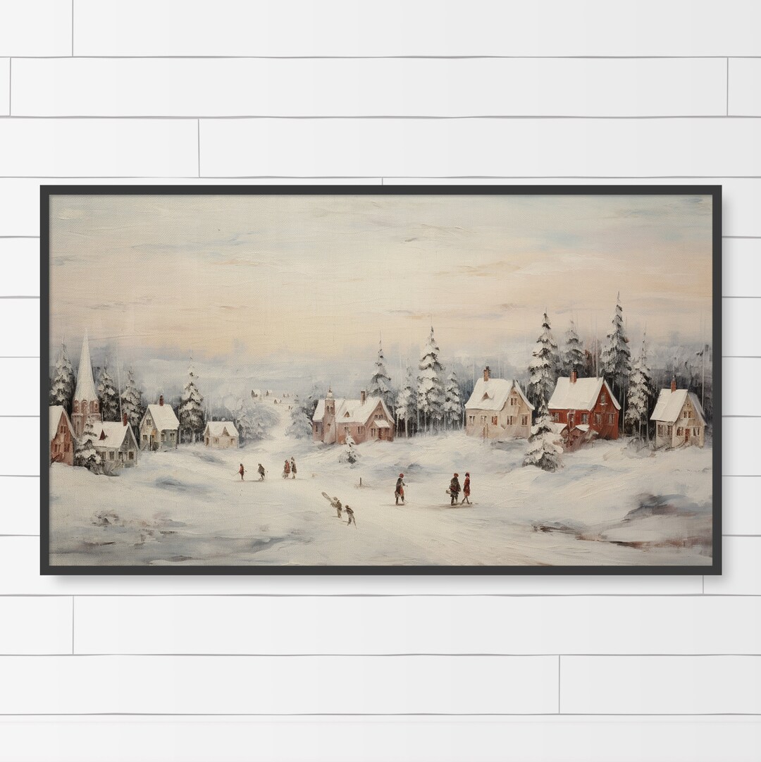 Winter Holiday Frame TV Art: Christmas Town Scene, Festive Winter ...