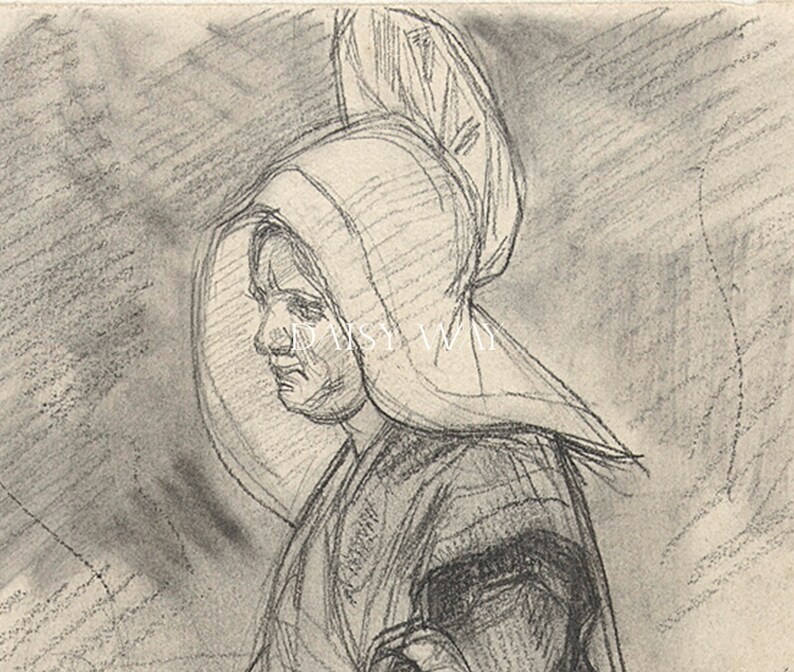 Antique Portrait Sketch Woman Drawing Vintage Study PRINTABLE - Etsy