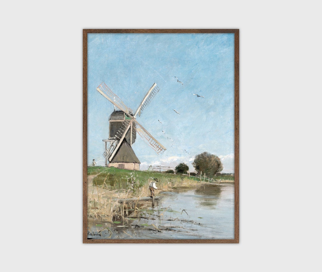 Vintage Windmill Wall Art Dutch Antique Art Print Holland Digital ...