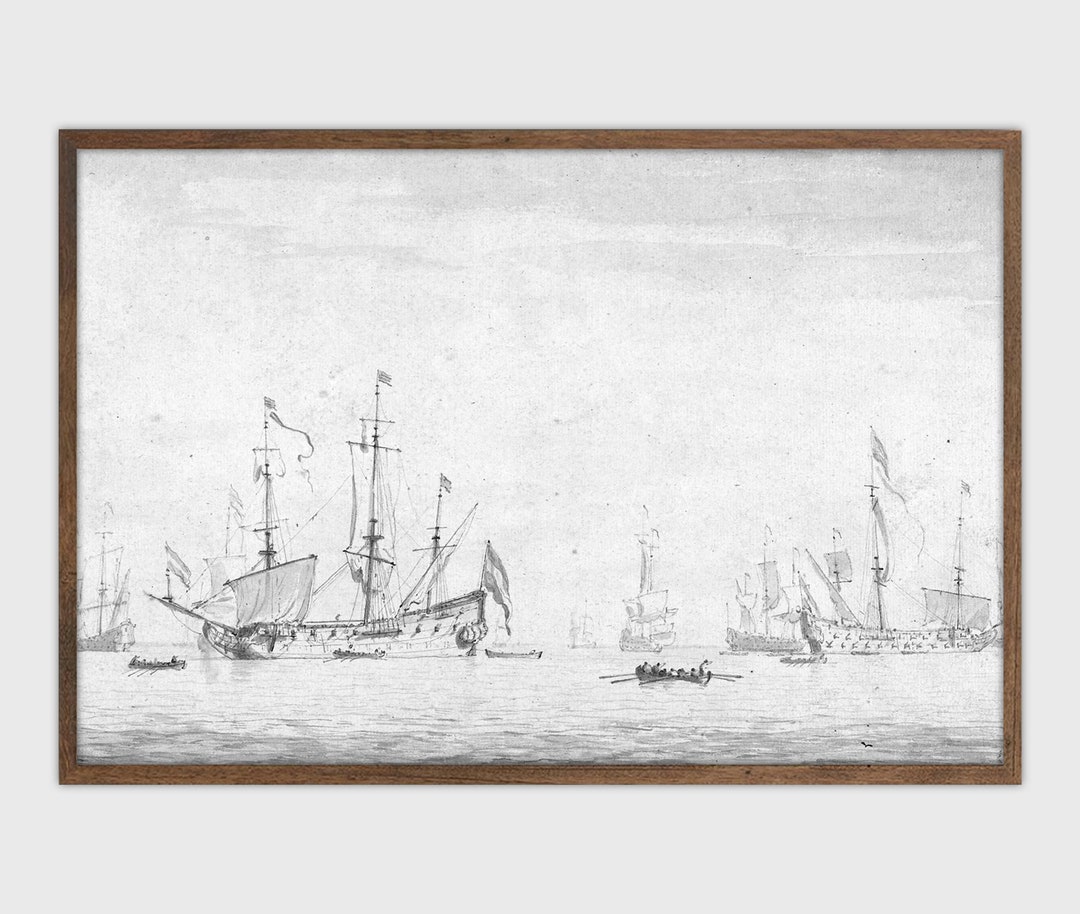 Harbor Sketch Vintage Sailboat Drawing Antique Print Etching PRINTABLE ...