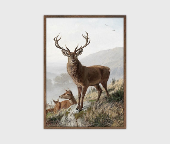 Rustic Deer Painting Vintage Print Landscape Painting Cabin - Etsy