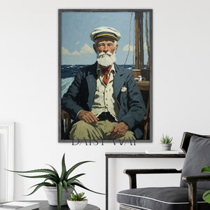 Vintage Ship Captain Painting - Nautical Maritime Wall Art Print ...