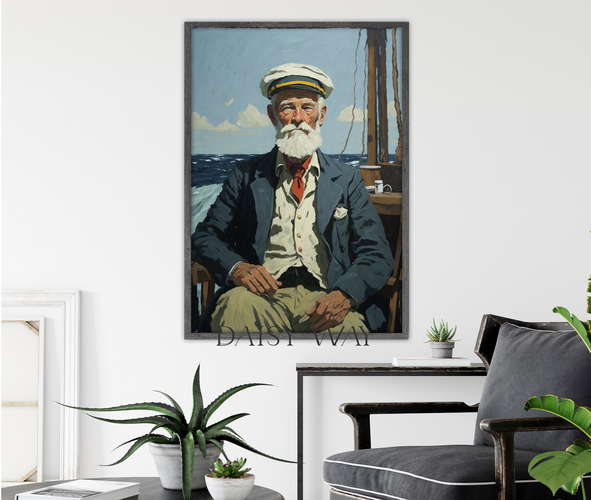 Vintage Ship Captain Painting - Nautical Maritime Wall Art Print ...