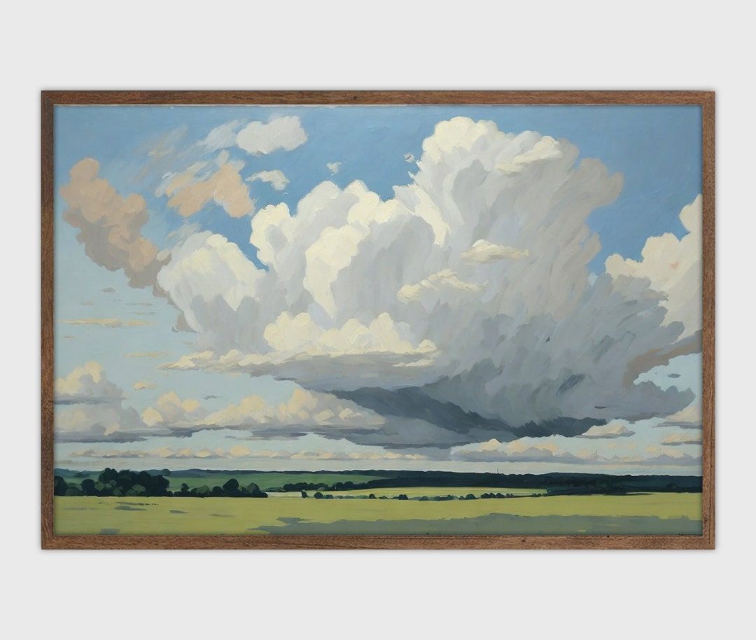 Vintage Cloud Painting Neutral Farmhouse Wall Decor Cloud Study ...