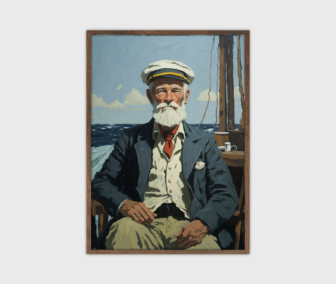Vintage Ship Captain Painting - Nautical Maritime Wall Art Print ...
