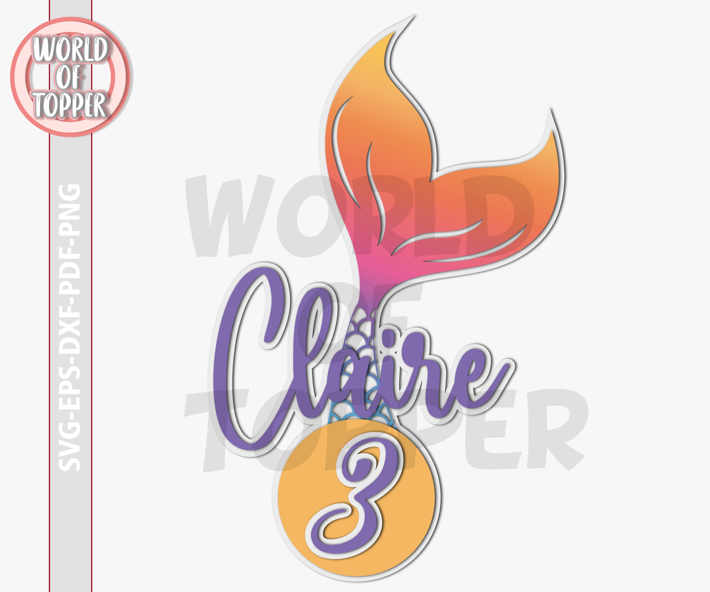 Mermaid Tail Birthday Party Cake Topper SVG, Little Mermaid Tail Party ...