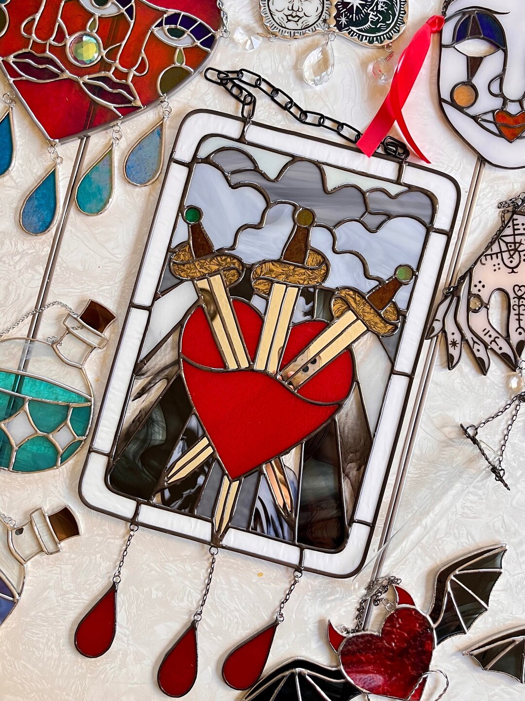 PRE-ORDER Three of Swords Tarot Card Stained Glass Home Decor - Etsy