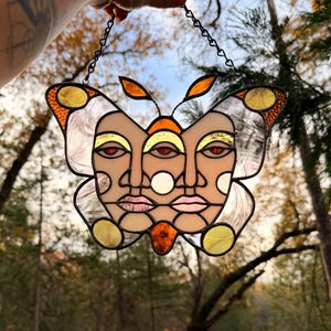 PRE-ORDER Double Face Gemini Butterfly Stained Glass Window Suncatcher ...
