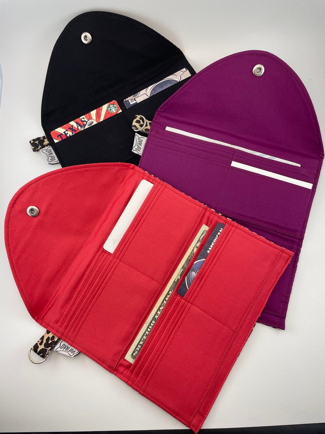 Brown Leopard Inside Red Denim Fabric Wallet, Handmade Fabric Wallet ...