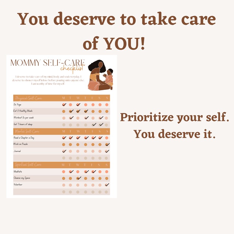 Mommy Self Care Checklist Printable Self Care Planner Self Care Journal ...