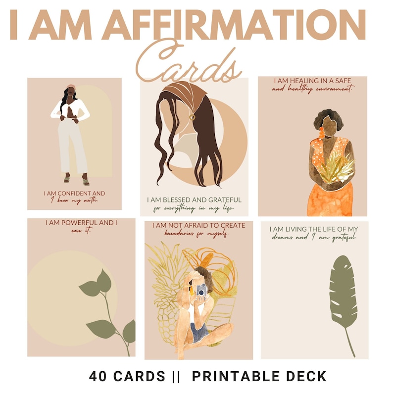 I AM Affirmation Cards Printable for Self-love, Self-esteem, Confidence ...