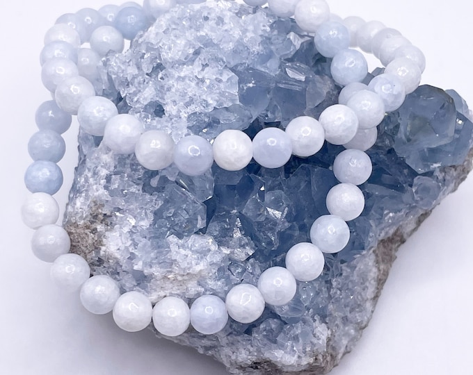 Celestite Bracelet Celestine Crystal Beaded Handmade - Etsy UK