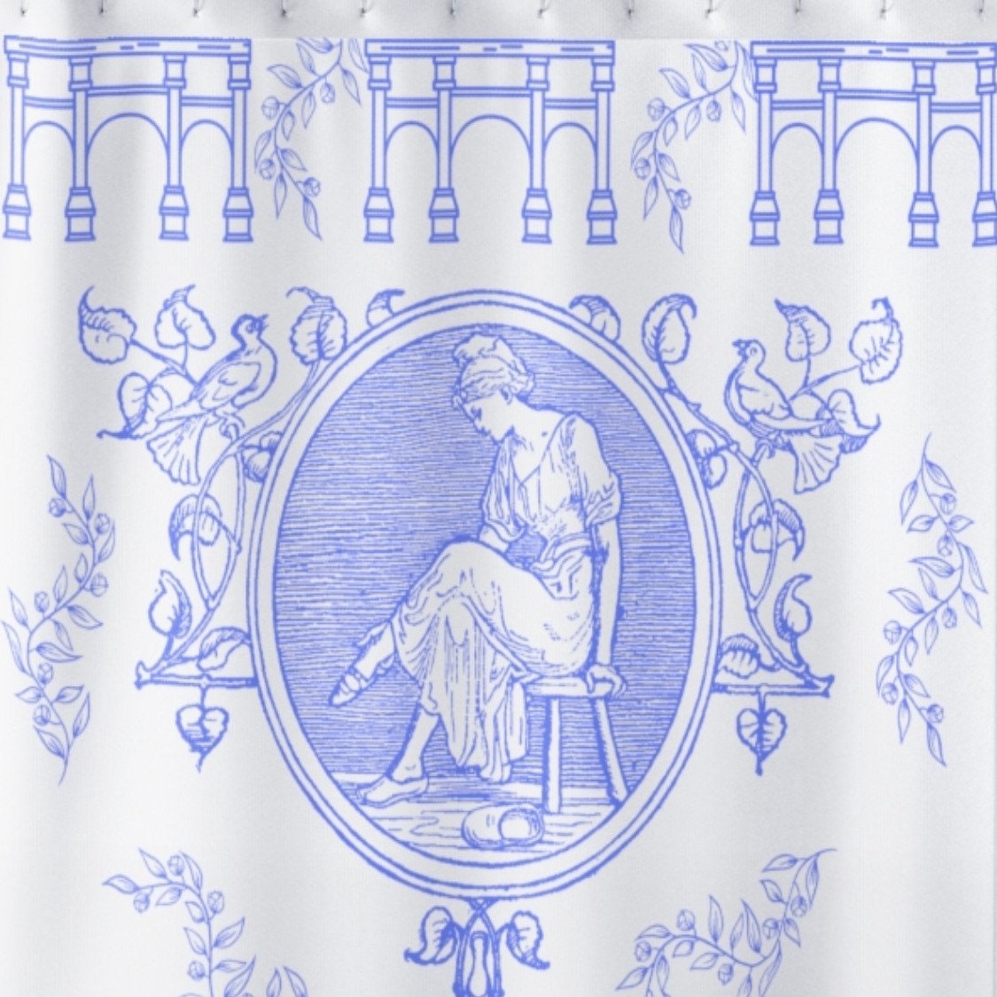 Blue Toile Shower Curtainblue Bathroomfancy Shower - Etsy