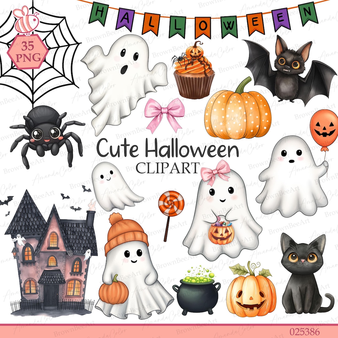 Halloween Clipart Bundle: Witch, Ghost, Pumpkin, Black Cat (PNG ...