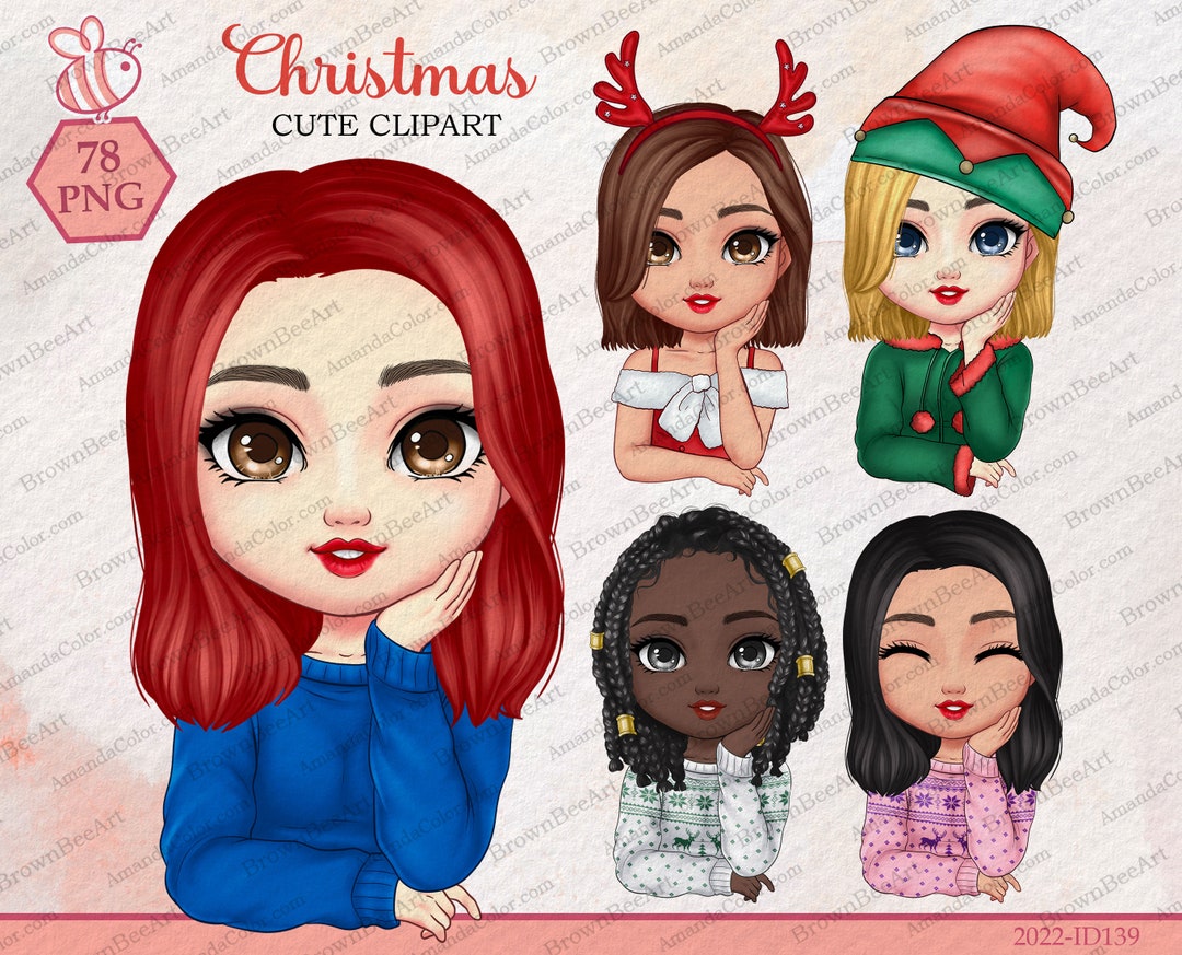 Cute Clipart Christmas Girls Clipart Winter Clipart Bestie - Etsy