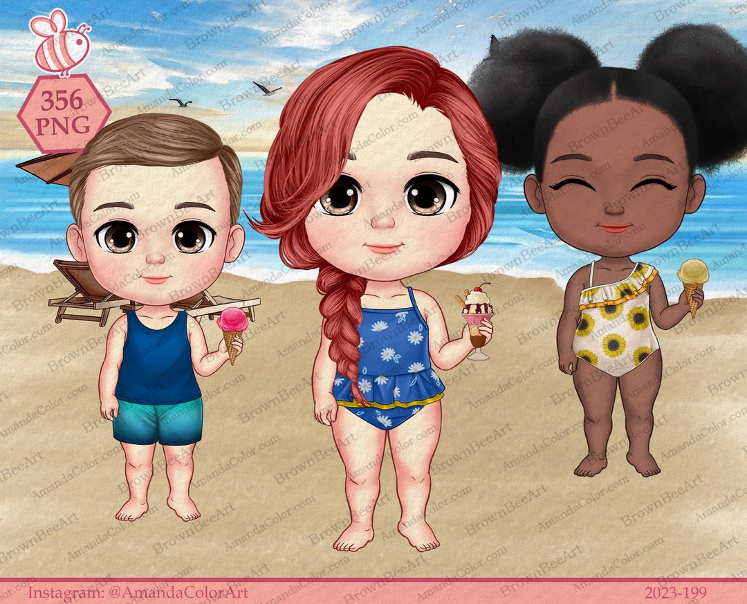 Beach Kids Clipart: Boy, Girl, Chibi (356 PNG) - Etsy