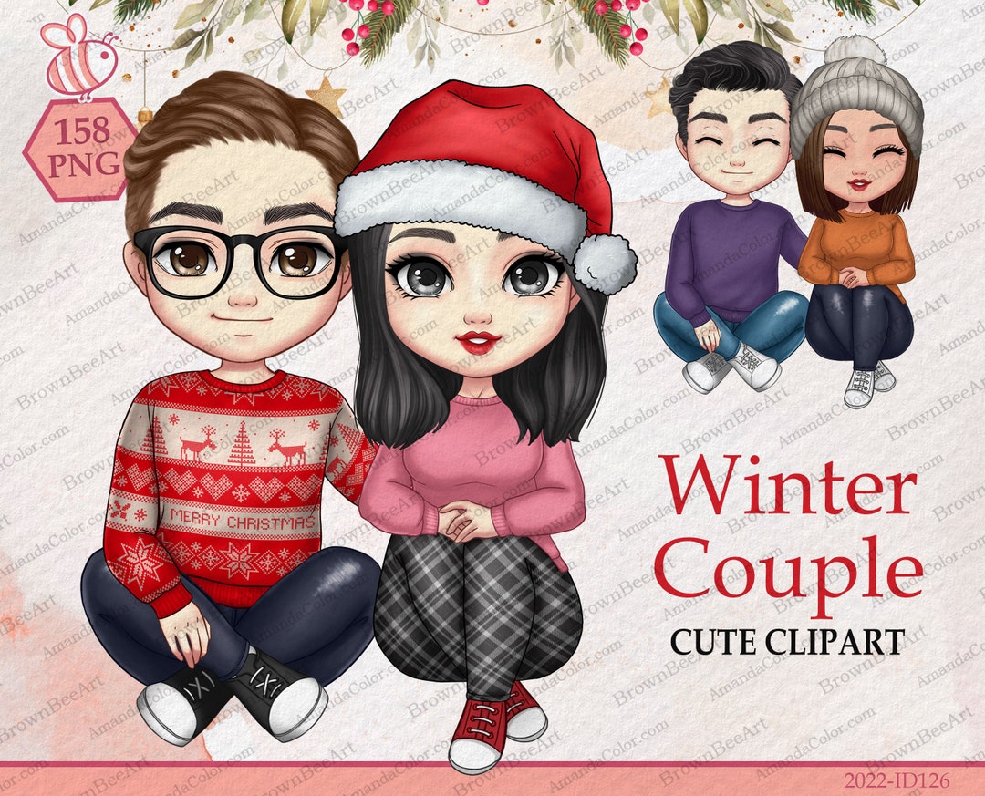 Cute Clipart, Winter Couple Clipart, Christmas Clipart, Sitting Clipart ...