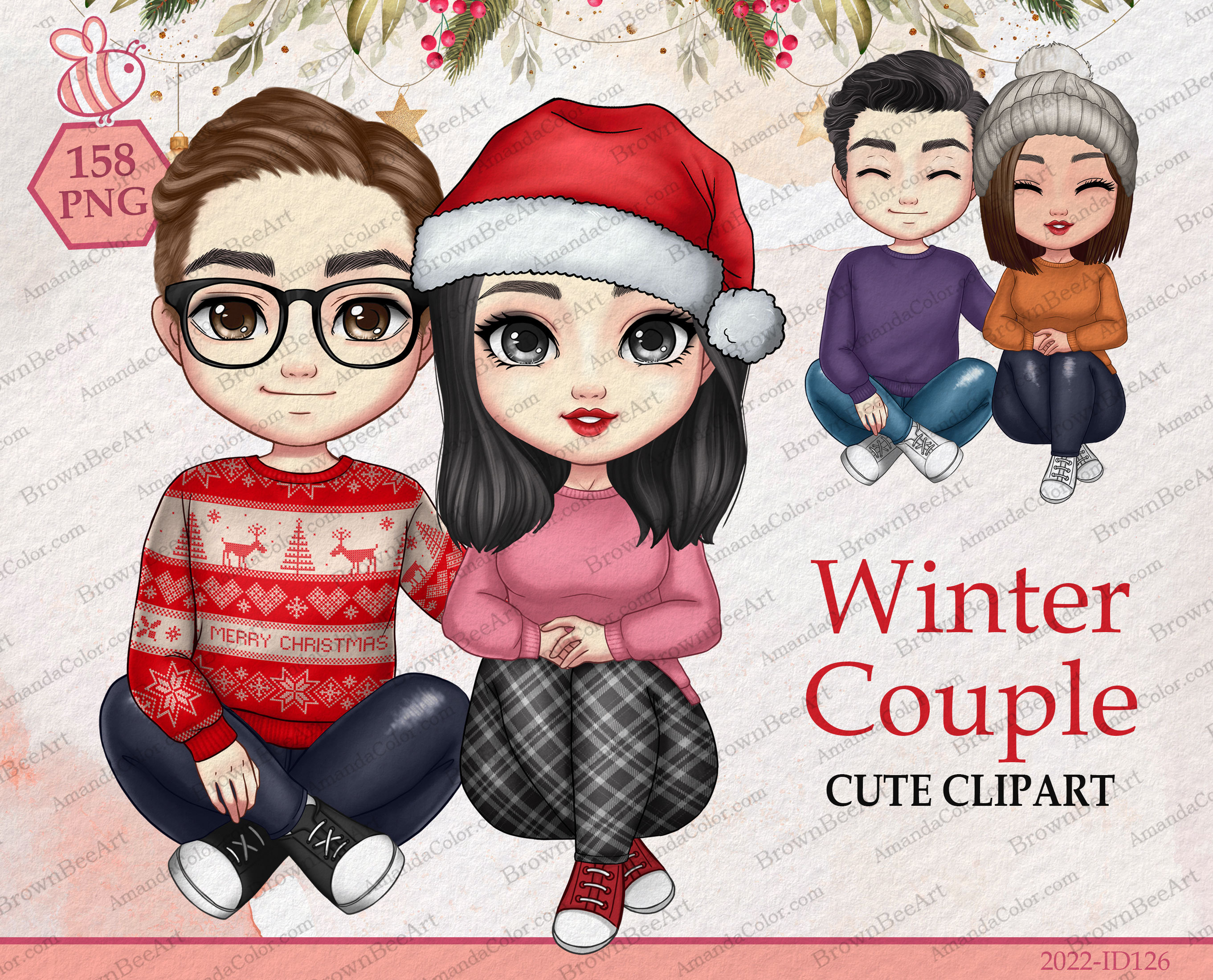 Cute Clipart Winter Couple Clipart Christmas Clipart - Etsy