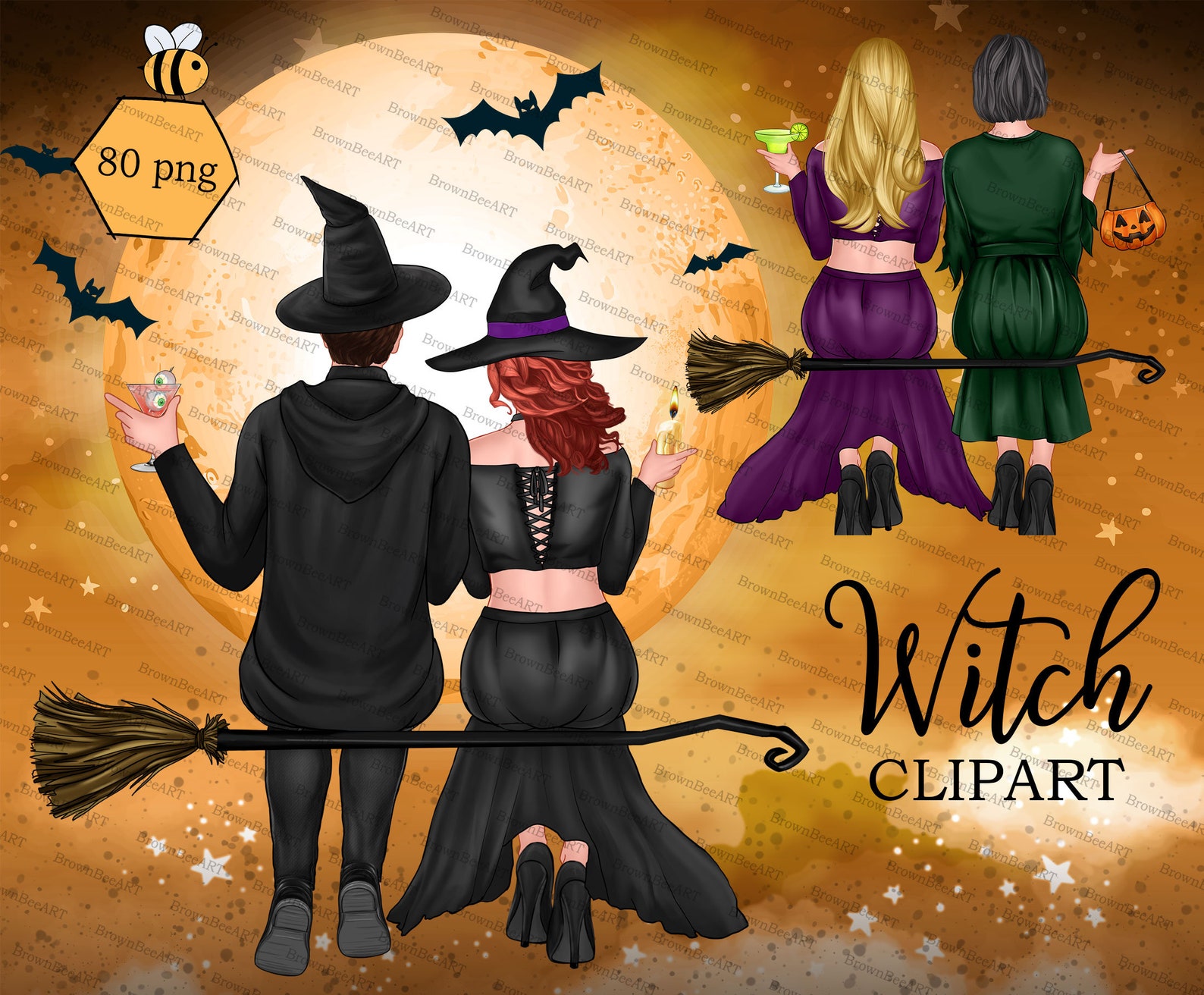 Halloween Witch Friends Clipart: 80 PNG Images (digital Download - Etsy