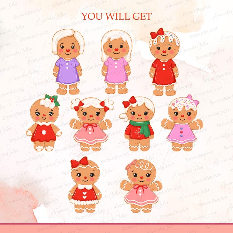 Gingerbread Family Clipart: Customizable Holiday PNG Graphics (digital ...