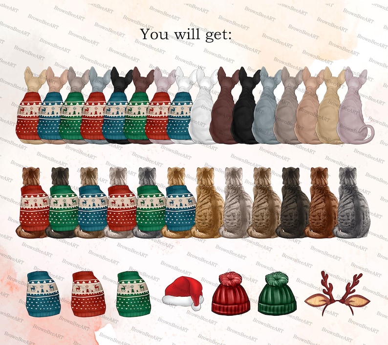 Meowy Christmas Clipart Cat Clipart Christmas Girls Clipart - Etsy