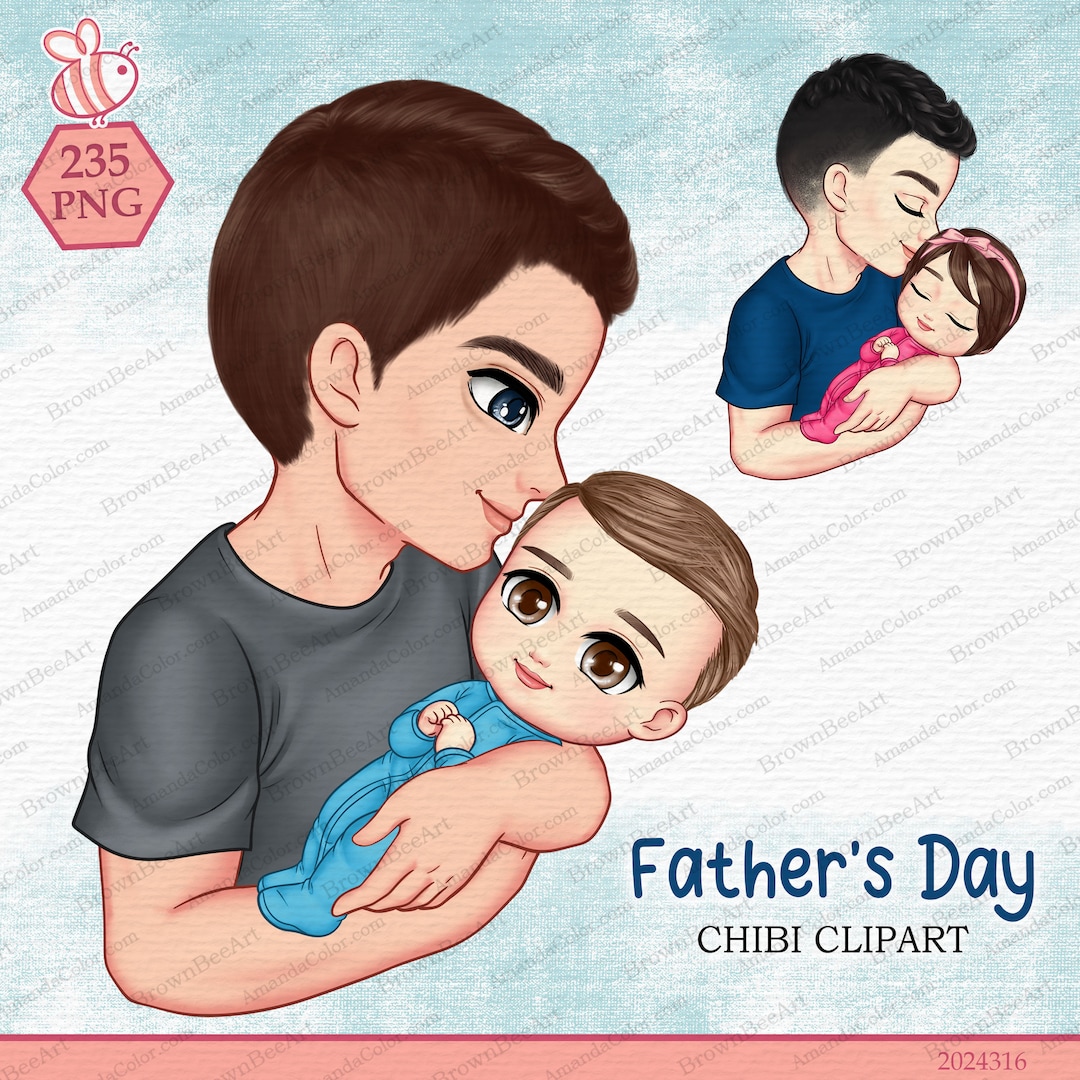 Father's Day Chibi Clipart: Personalized Dad Gift (PNG) - Etsy
