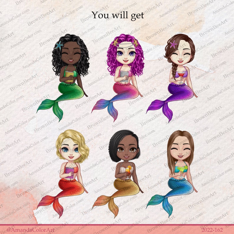 Mermaid Besties Clipart: Beach Friends PNG (digital Download) - Etsy