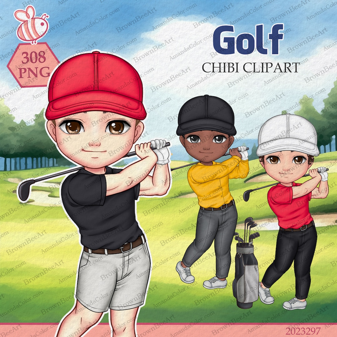 Boy Playing Golf, Golf Clipart, Sports Clipart, Male Golfer, Chibi ...
