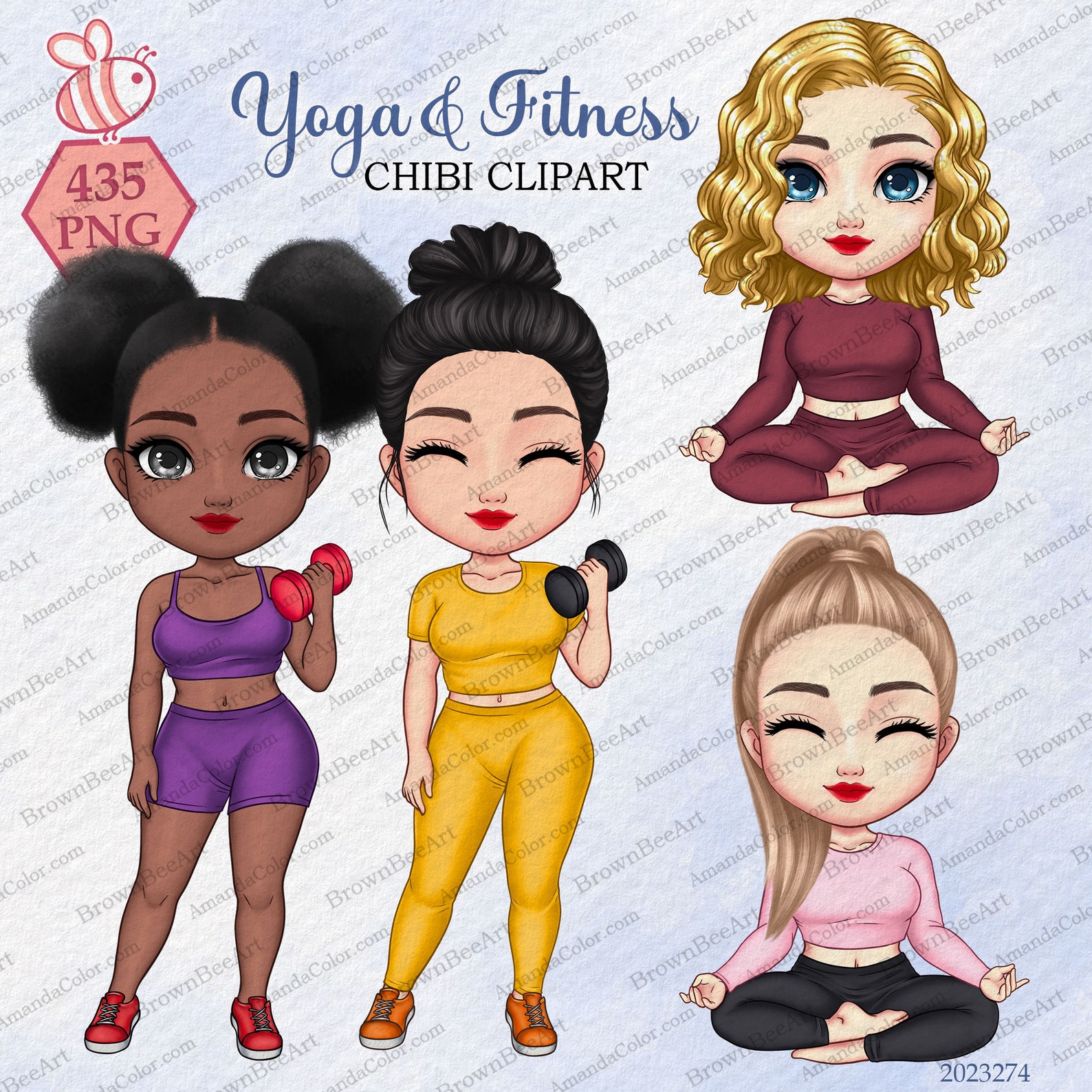 Fitness Chibi Clipart: Yoga Girl Graphics (435 PNG) - Etsy