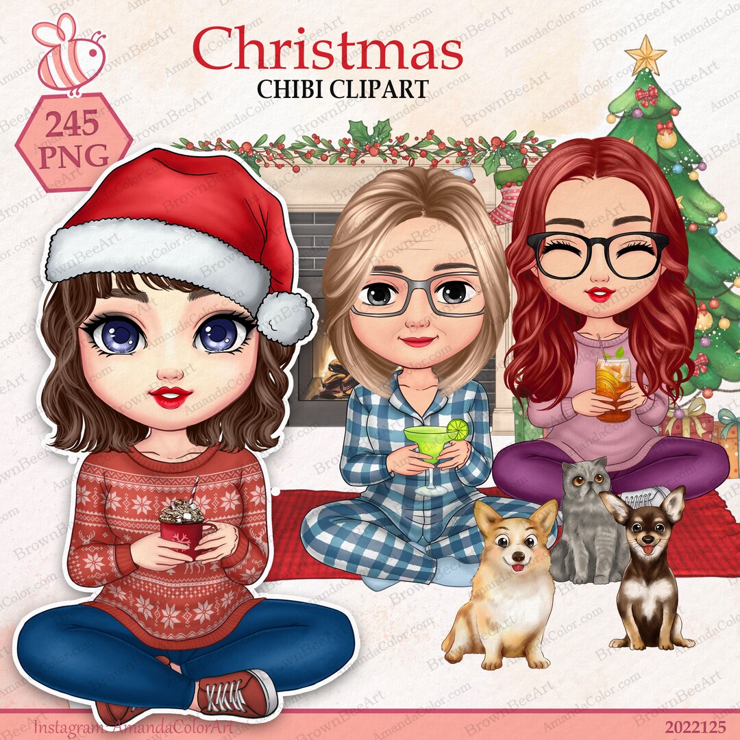 Christmas Chibi Clipart: Family, Friends, Pets (PNG) - Etsy