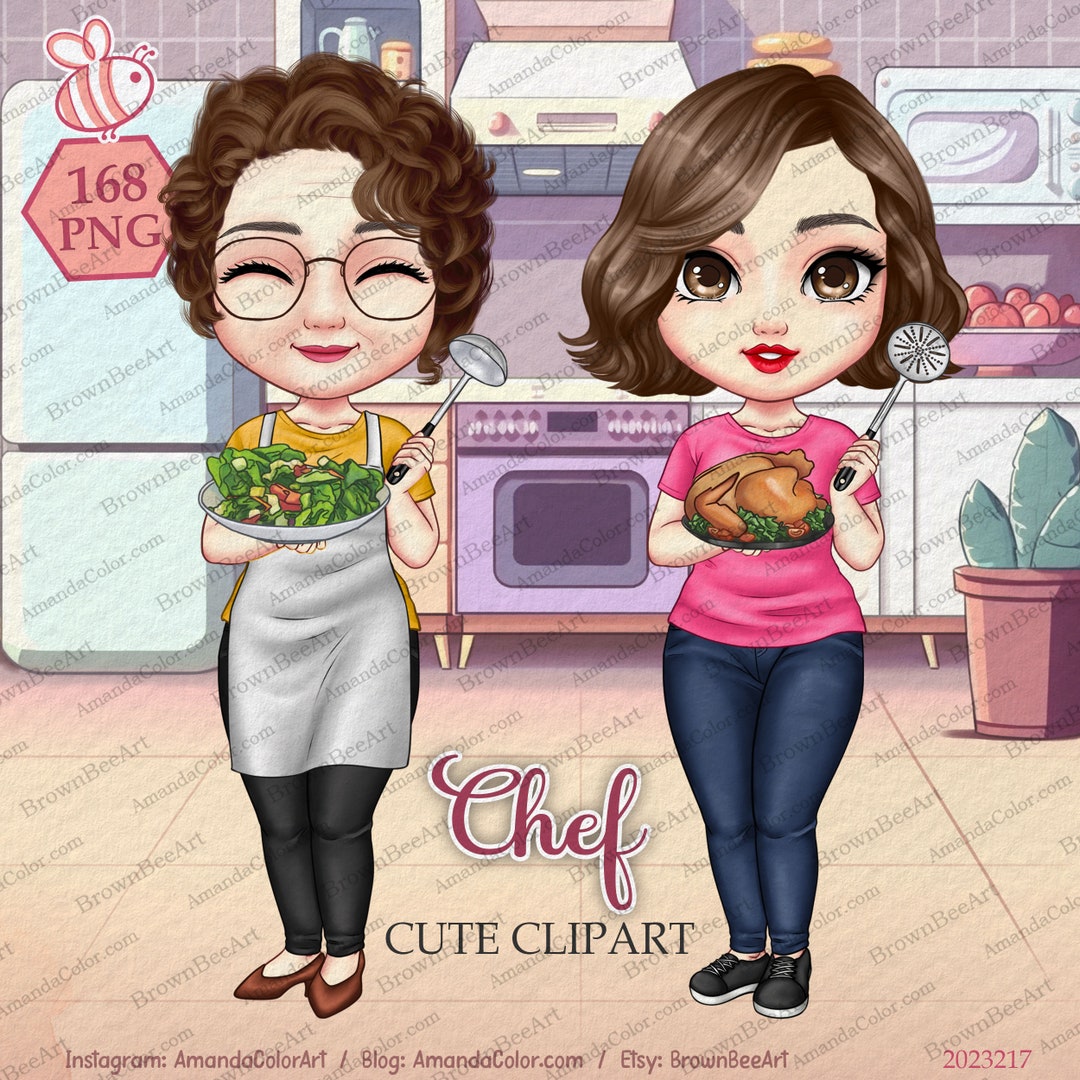 Chef Chibi Clipart: Mother & Daughter Cooking (PNG Digital Download) - Etsy