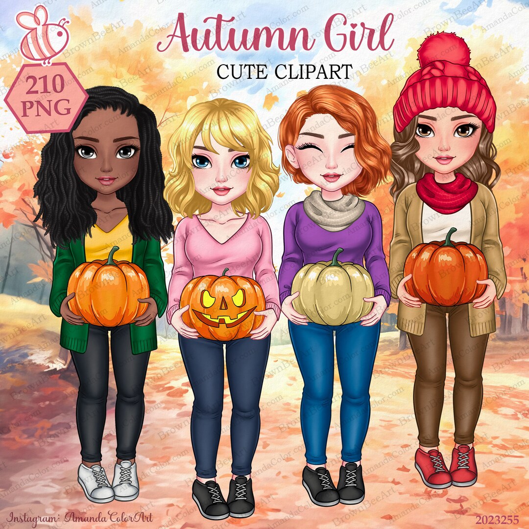 Autumn Girl Clipart, Pumpkin Clipart, Halloween Clipart, Best Friends ...