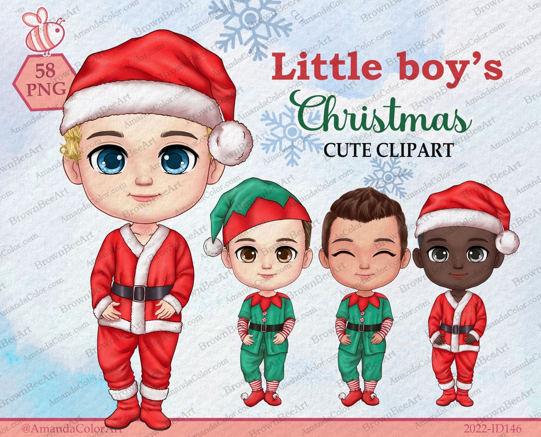 Little Boy’s Christmas Clipart, Cute Clipart, Children Clipart, Boy ...