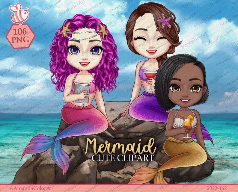 Mermaid Besties Clipart: Beach Friends PNG (digital Download) - Etsy